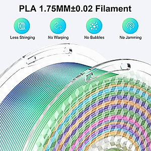ENTINA 3D PLA Filament Multi Color Rainbow, 1kg 2.2lbs 1.75mm Dimensional Accuracy +/- 0.02mm, Color Change 3D Printing Filament for X40 3D Printers