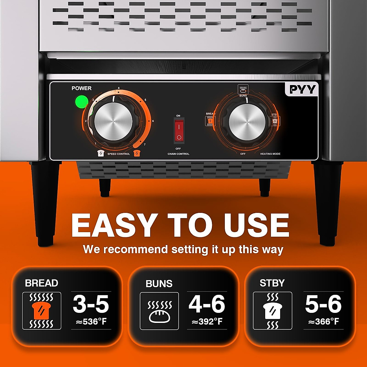 PYY Commercial Conveyor Toaster - 300 Slices/Hour Restaurant Toaster for Bun Bagel Bread, Heavy Duty Stainless Steel Conveyor Toaster