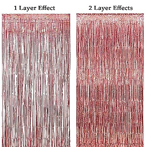 4 Pack Rose Gold Fringe Curtain -12.8x8.2 Feet, Slmeno Rose Gold Fringe Backdrop Thick Glitter Tinsel Foil Curtain, Rose Gold Backdrop Curtain Birthday Party, Rose Gold Party Decorations Bachelorette