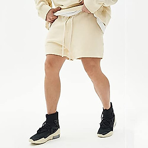 MECH-ENG Mens Cotton Shorts,Athletic Lightweight Shorts,Gym Running Workout Fitted Shorts(Beige Large)