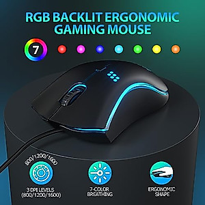 Typewriter Mechanical Gaming Keyboard Mouse Combo, Metal Panel Retro Keyboard with Round Keycap Blue Switch, RGB Backlit 104 Keys Anti-Ghost Wired Keyboard and Mouse with 3 DPI for PC Laptop Mac Gamer