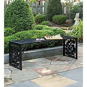 Plow & Hearth Weatherproof Sunflower Backless Straight Garden Bench | Holds Up to 400 lbs | Garden Patio Porch Park Deck | Metal | Black | 48" L x 15" W x 16" H