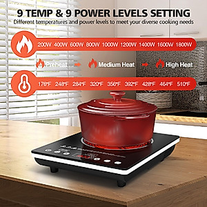Electric Cooktop Single Burner, 1800W Electric Stove Top Portable, Electric Hot Plate 110v Plug in Countertop,Child Safety Lock,Timer,9 Power Level, Compatible for All Cookware, Induction Cookotp