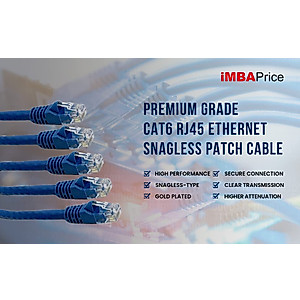 iMBAPrice UL Listed Cat 6 0.5 feet(6 inch) RJ45 Cat6 Ethernet Patch Cable Multi Color (Red, Blue, Black, White, Yellow)- 5 Pack Internet Cable for PC, Router, Modem, PS4/5, Xbox, Gaming