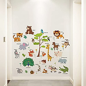 Animals Educational Wall Decals Kids Large,Kids Bedroom Wall Stickers,Peel and Stick Removable Wall Decors for Daycare,Boy Room,Girl Room,Nursery, Baby Room,Bedroom,Playroom.