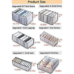 MUIRK Upgraded Wardrobe Clothes Organizer for Jeans,7PCS Jean Organizer,Jeans Compartment Storage,Mesh Clothes Storage Organizer for Bra (7PCS Upgraded:2Jeans+(Legging+Shirt+Panties+Sock+Bra)*1)