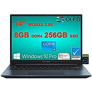 ASUS VivoBook Pro 14 OLED Business Laptop | 14" 2.8K OLED (400nits 100% DCI-P3) | Intel 4-Core i5-11300H | 8GB DDR4 256GB SSD | Backlit USB-C Thunderbolt Harman/kardon Win10Pro + 32GB MicroSD Card