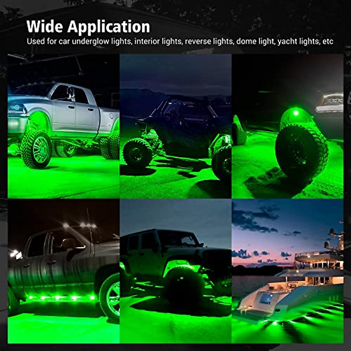 MICTUNING C2 Curved Green LED Rock Lights - 4 Pods Underglow Lights Compatible for Car Truck Offroad ATV UTV Boat