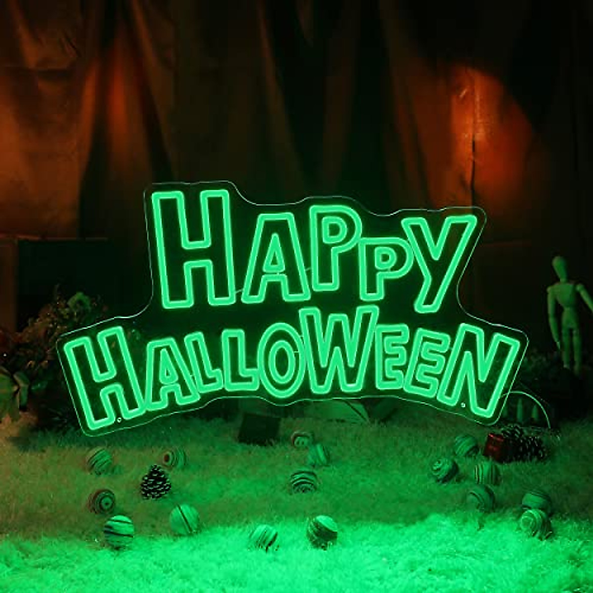 Halloween Decorations Outdoor Indoor, Happy Halloween Lights Halloween Neon Signs, 26X14 Inches Large Dimmable Neon Signs, Halloween Yard Decor, Halloween Decorations for Home (Green Happy Halloween)