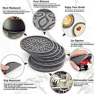 Qusum Coasters for Drinks,Resistant Reusable Silicone Coasters with Holder,Set of 6 - Great Gift for Birthday, Housewarming, Room Decor, Holiday Party, Bar Coasters（Grey）, 1grey