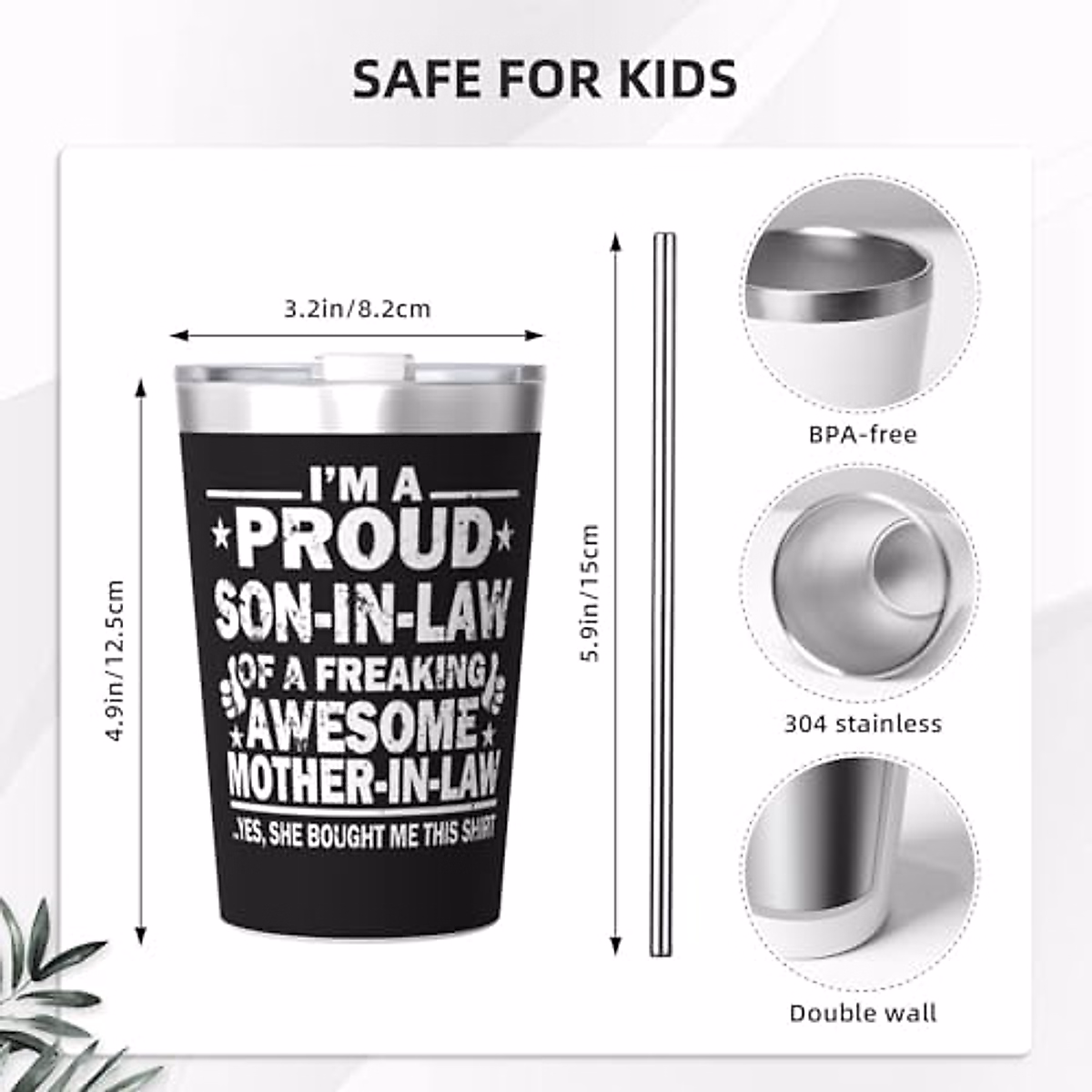 I'm A Proud Son In Law Of A Freaking Awesome Mother In Law Gifts 12oz Stainless Steel Coffee Tumbler Travel Coffee Mug Insulated Coffee Mug with Lid Spill Proof Coffee Cup Portable Thermal Mug-NN