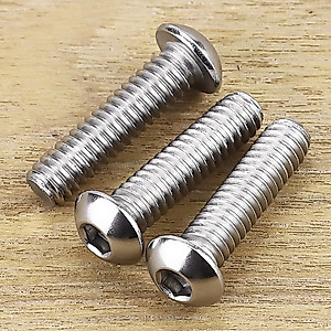 1/4-20 x 1 Button Head Socket Cap Bolts Screws, 304 Stainless Steel 18-8, Allen Hex Drive, Bright Finish, Fully Machine Thread, Pack of 100