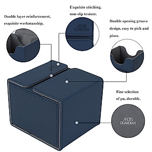 AEGIS GUARDIAN Card Deck Box with Dice Tray for MTG Cards, Commander Deck Box fit 150+ Sleeved Cards, PU Leather Card Storage Box Strong Magnet Deck Game Case for TCG CCG, Blue