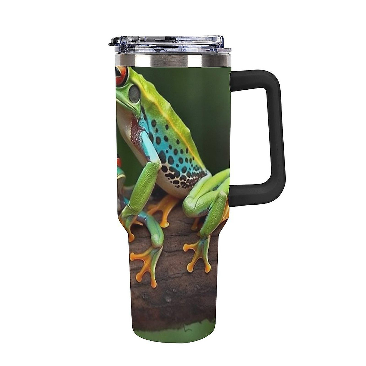 Colored Frogs And Dragonflies Insulated Stainless Steel Travel Mug, 40 Oz Tumbler with Handle And Straw Double-Wall Vacuum Coffee Cup, Leak-Proof Lid, Keeps Drinks Hot/Cold for Hours