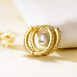 Dainty CZ Huggie Hoop Earrings 18K Gold Filled Chunky Simple Cute Thick Round Frill Bead Ball Starburst Cuff Earrings Cubic Zirconia Hoop Earrings Minimalist Personalized Gift for Her