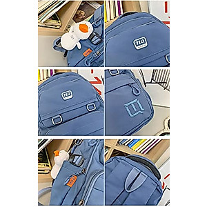MeganJDesigns Cute Aesthetic Backpack for Teens Girls Boys College High Middle School Student Lightweight Book Bag Casual Kawaii Daypacks (B-Blue Aesthetic Backpack)