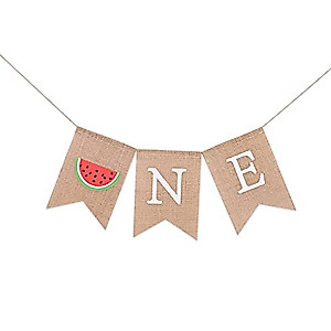 Melon First Birthday Decoration - Watermelon Burlap Highchair Banner - Summer Baby's First Birthday Sign (watermelon+NE)