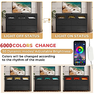 AOGLLATI Dresser for Bedroom, Chest of Drawers with LED Lights, 7 Dresser, Wide Storage Organizer Unit Wood Frame and Wooden Drawers, Entryway, Closet 7 Drawer-Black