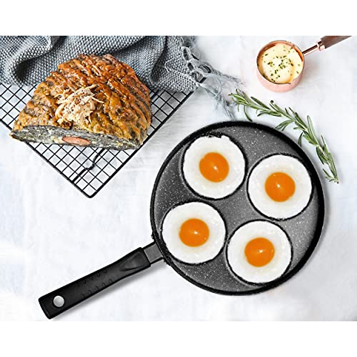 MyLifeUNIT Egg Frying Pan, 4-Cup Nonstick Fried Egg Pan, Aluminum Egg Cooker Pan with Lid and Spatula