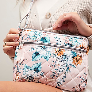 Vera Bradley Women's Performance Twill Triple Compartment Crossbody Purse, Peach Blossom Bouquet, One Size