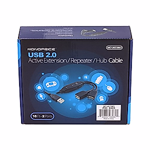 Monoprice USB 2.0 Extension Cable - 16 Feet - Black | 2 Port USB Type-A Male to USB Type-A Female, Active, Repeater