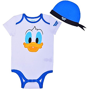 Disney Boys’ Mickey Mouse or Donald Duck Costume Bodysuit and Hat Set for Newborn and Infant – Black/Red or Blue/White
