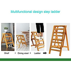 LUCEAE Step Stool Wooden 3 Steps Rise Folding Portable Wide Tread Non-Slip Climbing Ladder,Creative Stair Chair Home Library/Closet/Living Room/Kitchen High Footstool Eco-Friendly and Lightweight