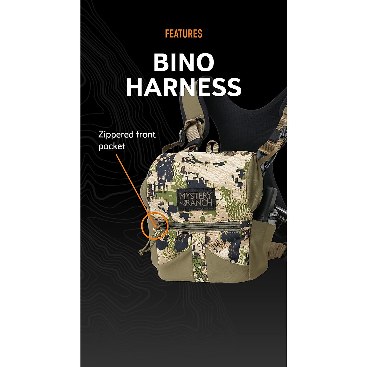 Mystery Ranch Bino Harness 12x, Chest Rig, Binocular Case, Tactical Pouch, for Rough Country, Hunting, Outdoors - Coyote-XL