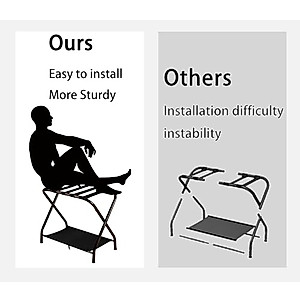 Yuihochic Luggage Rack, Suitcase Stand with Fabric Storage Shelf, for Guest Room,Bedroom,Hotel, Foldable Painted Steel Frame (Brown+Package Quantity 1)