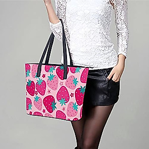 Womens Handbag Strawberry Patterns Leather Tote Bag Top Handle Satchel Bags For Lady