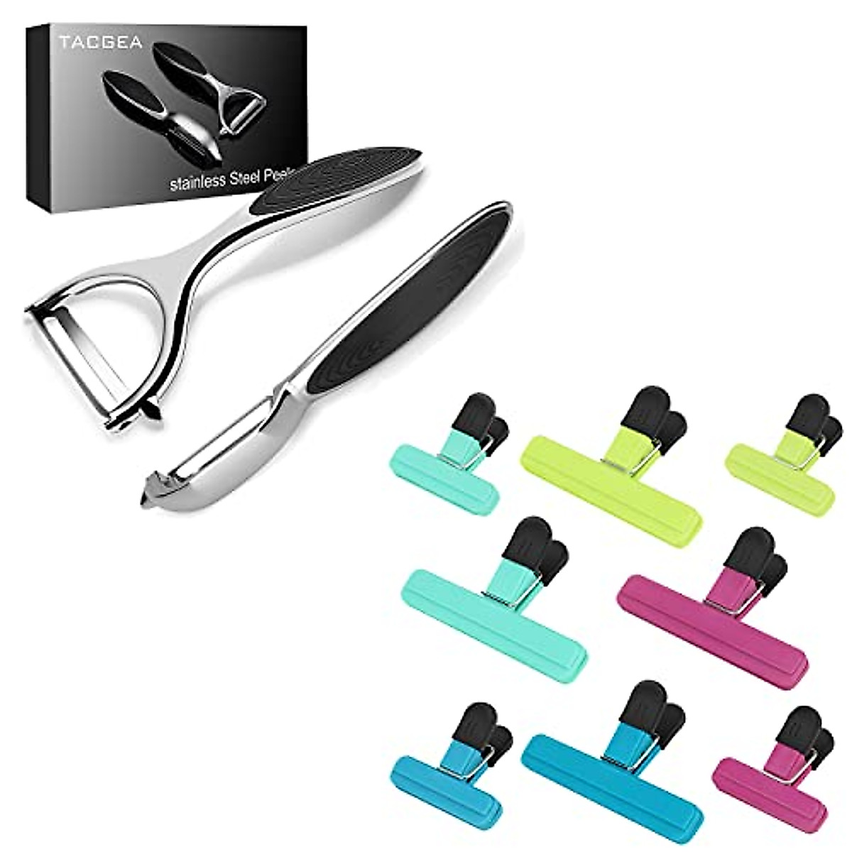 TACGEA Vegetable Peeler for Kitchen 2 Pack & 8 Pack Food Clips