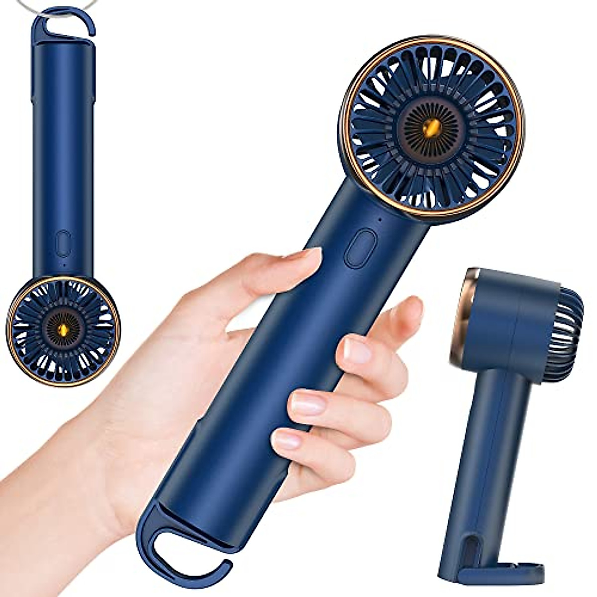 Handheld Fan, Mini Portable Fan USB Rechargeable with Hanging Hook, 3 Speeds, 3000mAh Personal Desk Turbo Fans, Small Pocket Fan for Indoor Outdoor Travel