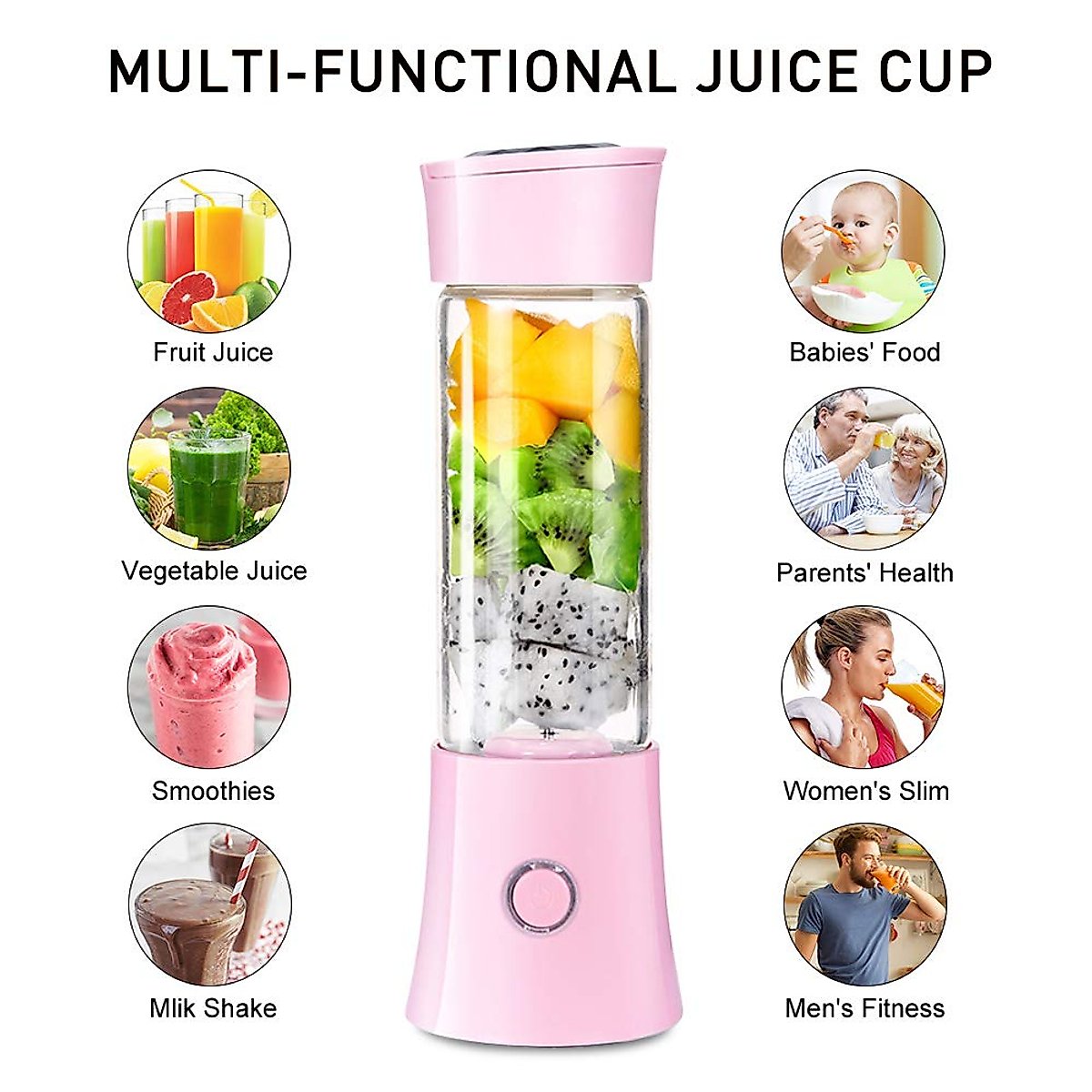 Taillansin【2019 Newest】Portable Blender, Multi-functional Travel Electric Juice Cup with USB Rechargeable Small Blender for Shakes and Smoothies, Stronger and Faster with Stainless Steel 6-Blades(FDA BPA free)