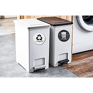 Rustic Trash Recycle Magnets for Kitchen Trash Can and Recycle Bin, Farmhouse Garbage Can Logo Symbol Magnet, 3.5 Inch Recycle Magnet for Trash Can with 4 Adhesives, Made in USA, Combo Wood