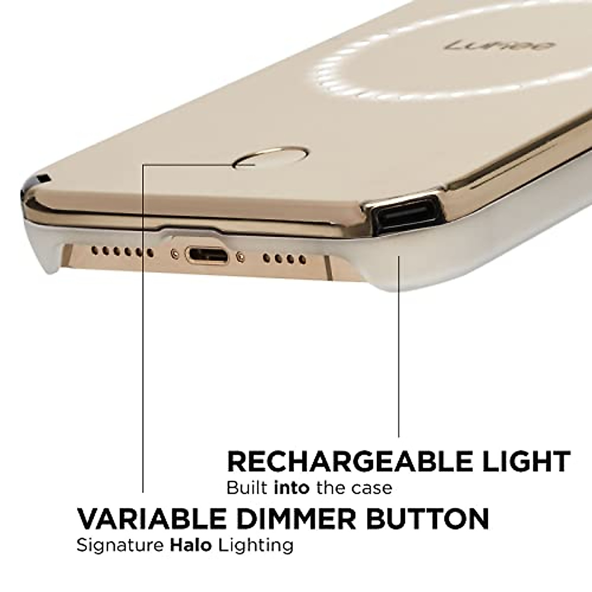 LuMee HALO by Case-Mate - Light Up Selfie Case for iPhone 12 Pro Max (5G) - Front & Rear Illumination - 6.7 Inch - Halo Gold