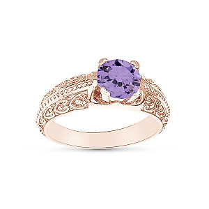 AFFY Round Shape Simulated Alexandrite In 14K Rose Gold Over 925 Sterling Silver Ring Size 6