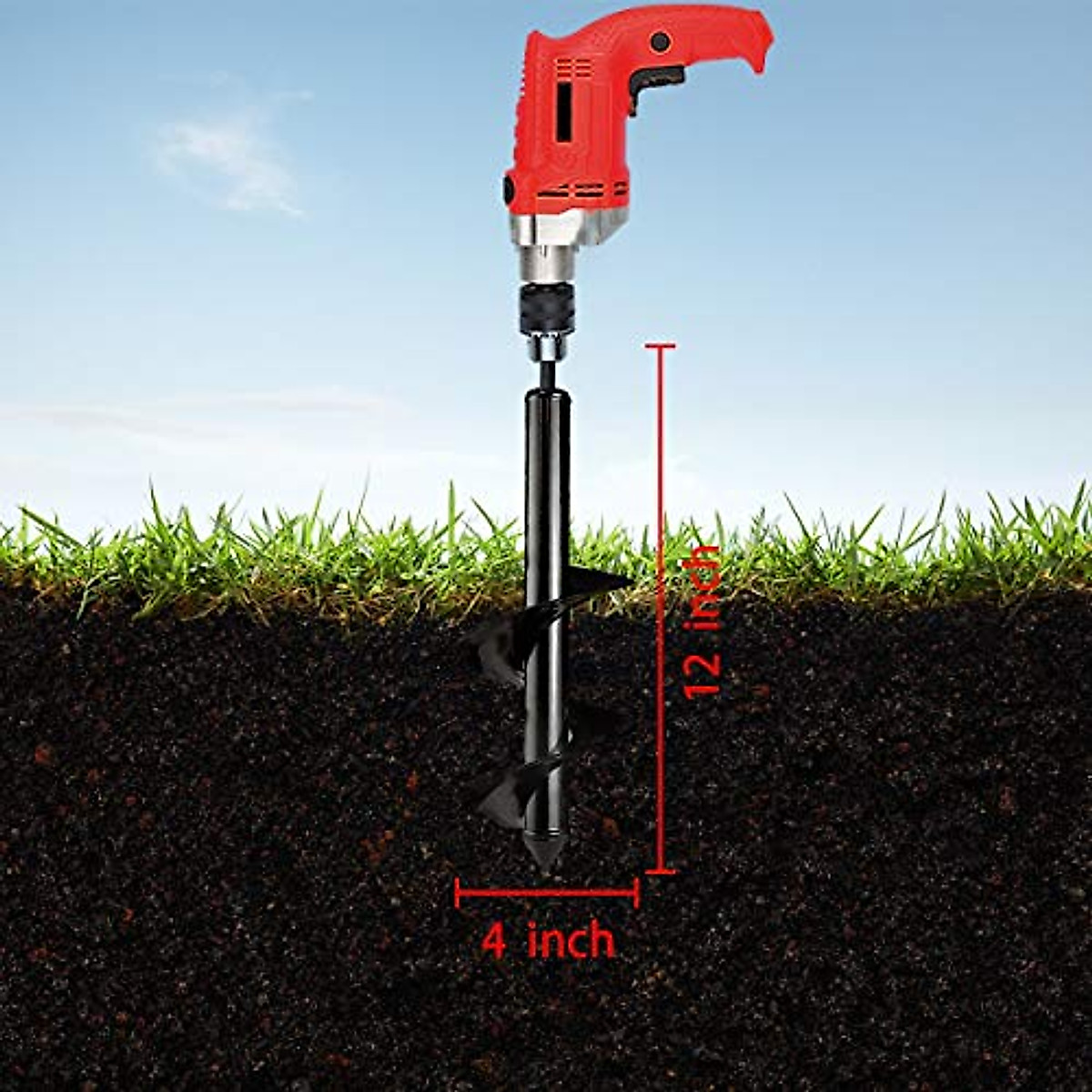 Auger Drill Bit for Planting 4"x12",Garden Plant Flower Bulb Bedding Planter Auger Spiral Drill Bit,Easy Planter Garden Auger,Post Hole Digger for 3/8” Hex Drive Drill