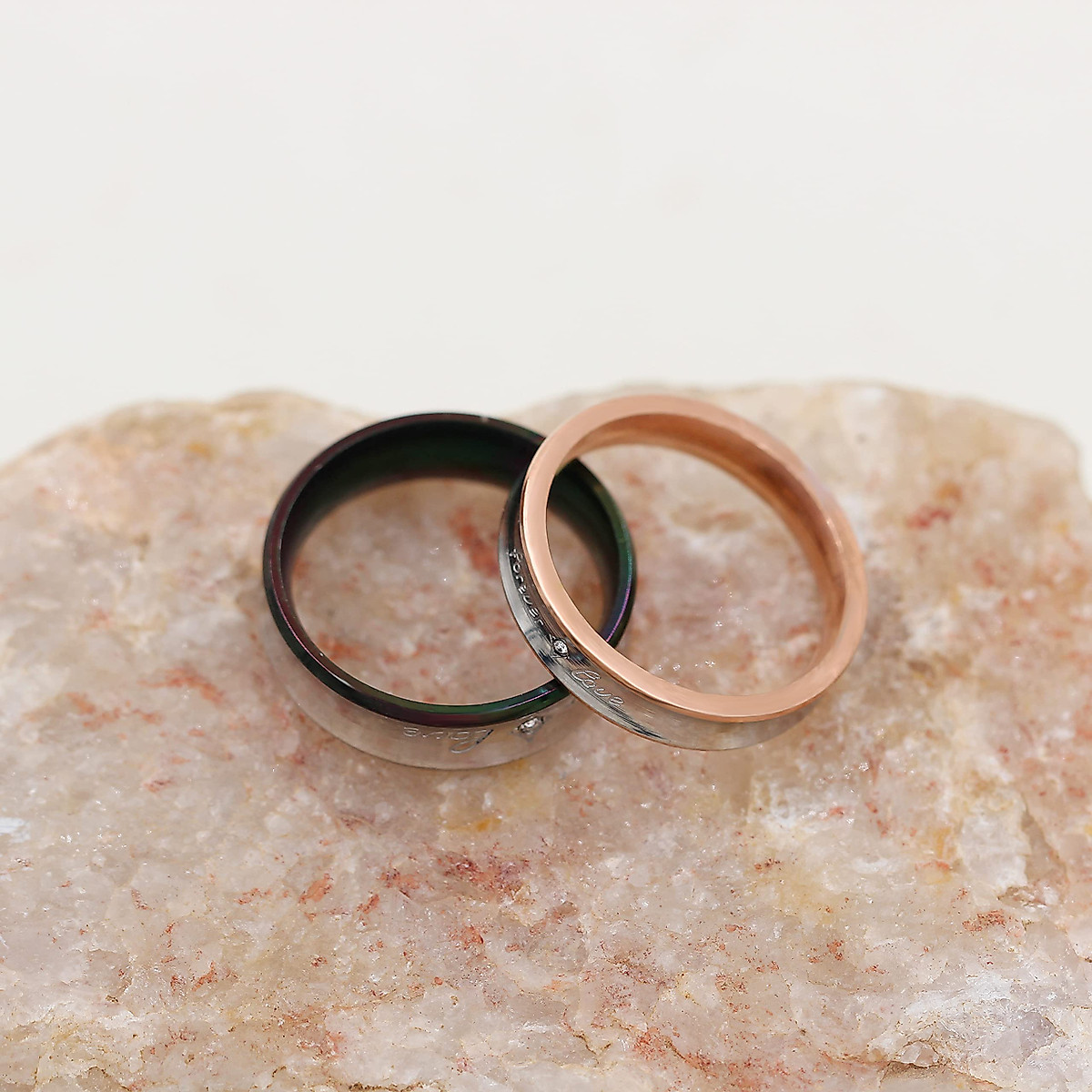 Uloveido Woman 4mm 2-Tones Forever Love Ring Rose Gold Stainless, Matching Wedding Band Engagement Ring for Her (Women, size 11)