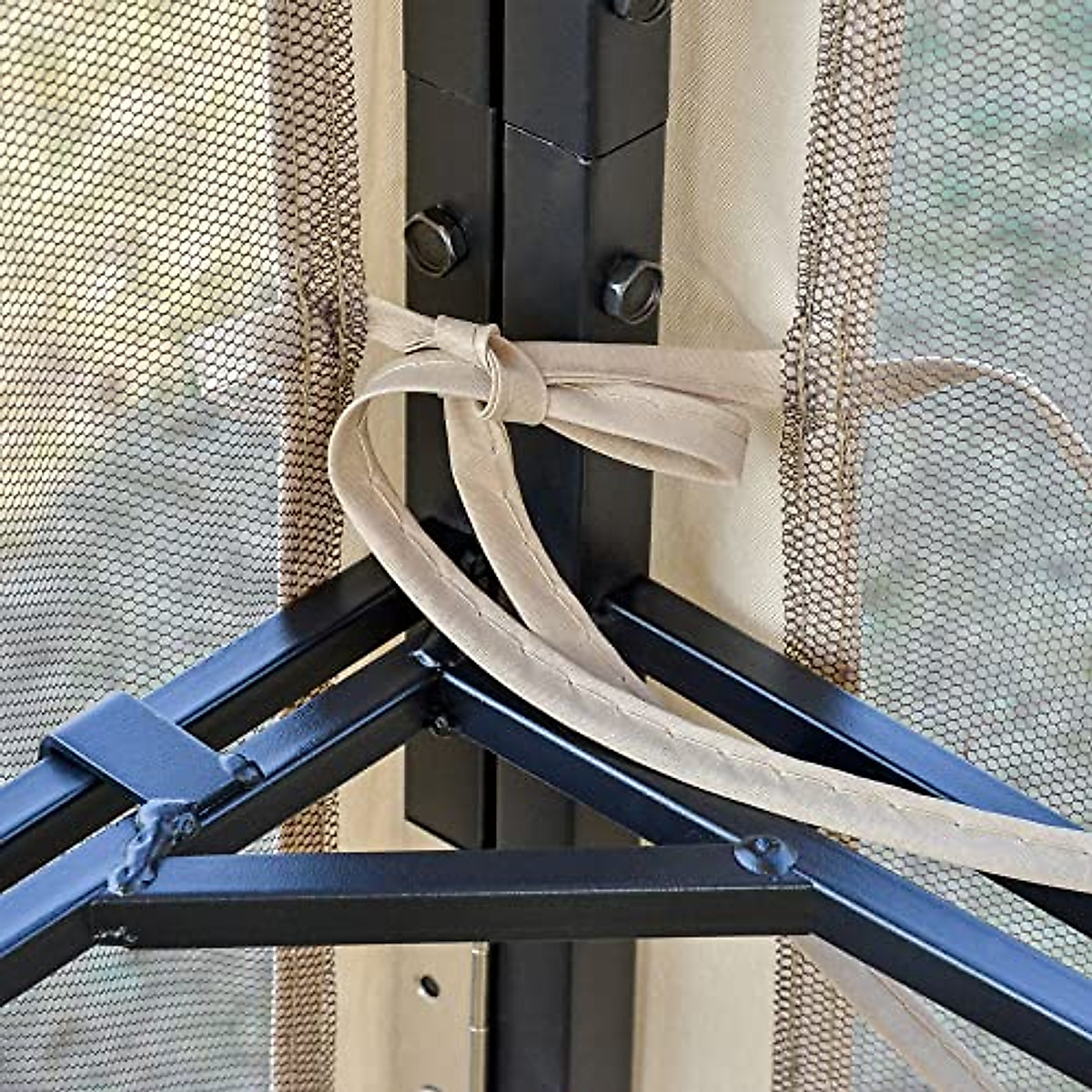 Outsunny 10' x 10' Patio Gazebo with Corner Shelves, Double Roof Outdoor Gazebo Canopy Shelter with Removable Mesh Netting, for Garden, Lawn, Backyard and Deck, Beige