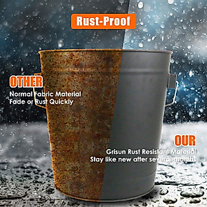 Grisun Ash Bucket with Lid, Shovel and Hand Broom, 5.2 Gallon Coal Bucket for Fireplace, Charcoal Wood Fire Pits, Burning Stoves, Large Pail Pellet Metal Buckets Ash Can, for Indoor and Outdoor