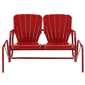 Crosley Furniture Ridgeland Retro Metal Outdoor Loveseat Glider, 2-Person Rocking Patio Bench for Porch, Bright Red Gloss