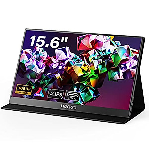 HONGO Portable Monitor 15.6'' 1080P FHD USB-C Portable Laptop Monitors Smart Cover & Dual Speaker, HDMI Computer Display IPS HDR External Gaming Monitor for PC Phone Mac Xbox PS4 Switch