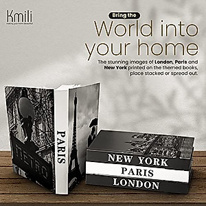 3 Decorative Books for Home Decor: Modern Farmhouse Hardcover Fashion Design Stack Faux Books Ends for Display Coffee Table, Living Room, Office Shelves, White and Black