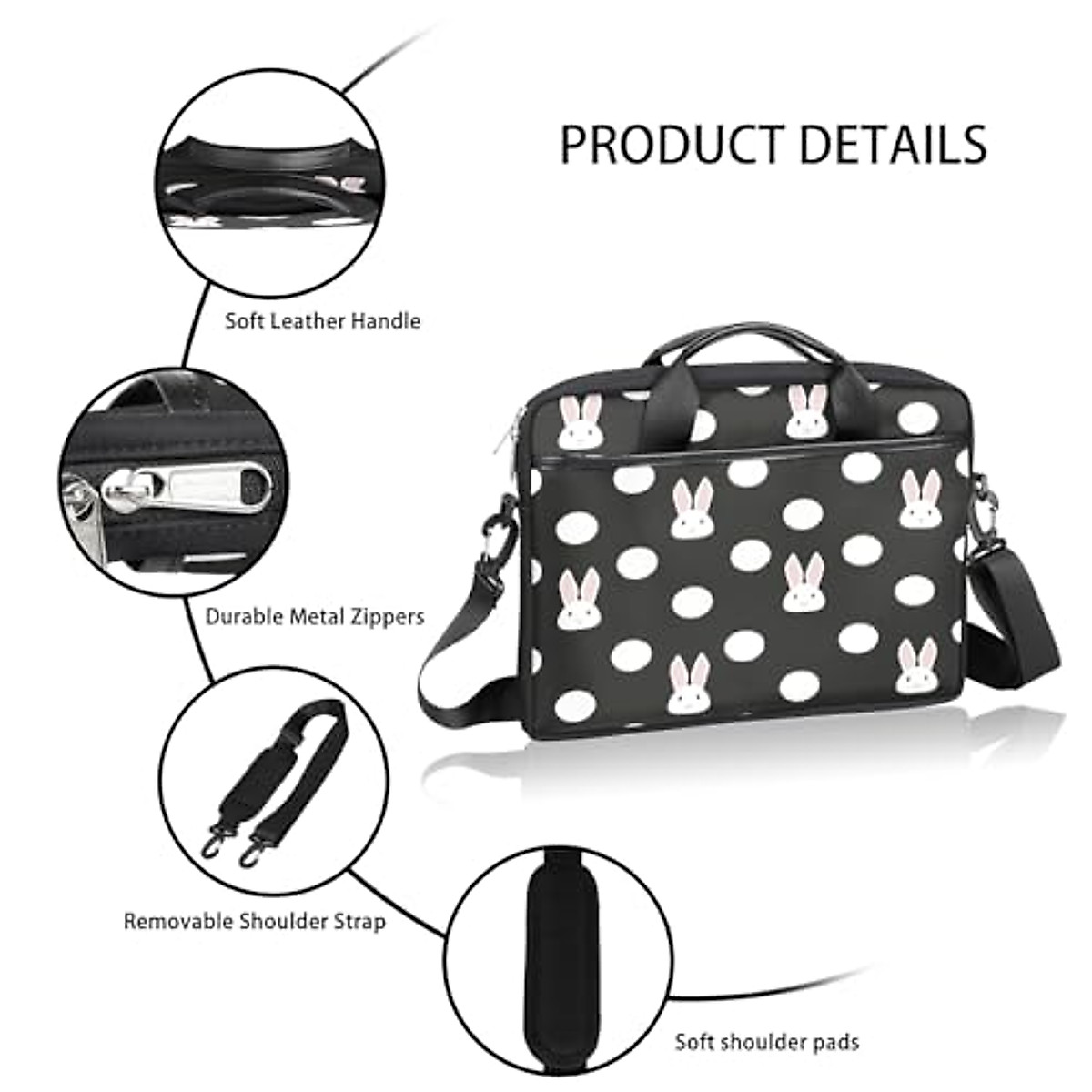 Bunny Dots Laptop Computer Bag Waterproof Shoulder Messenger Bag 13-15 inch Durable Laptop Tote Bag with Shoulder Strap Handle Lightweight Crossbody Briefcase