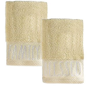 Rae Dunn Hand Towels, Embroidered Decorative Hand Towel for Kitchen and Bathroom, 100% Cotton, Yellow- Blessed/Family, 16"x 28"