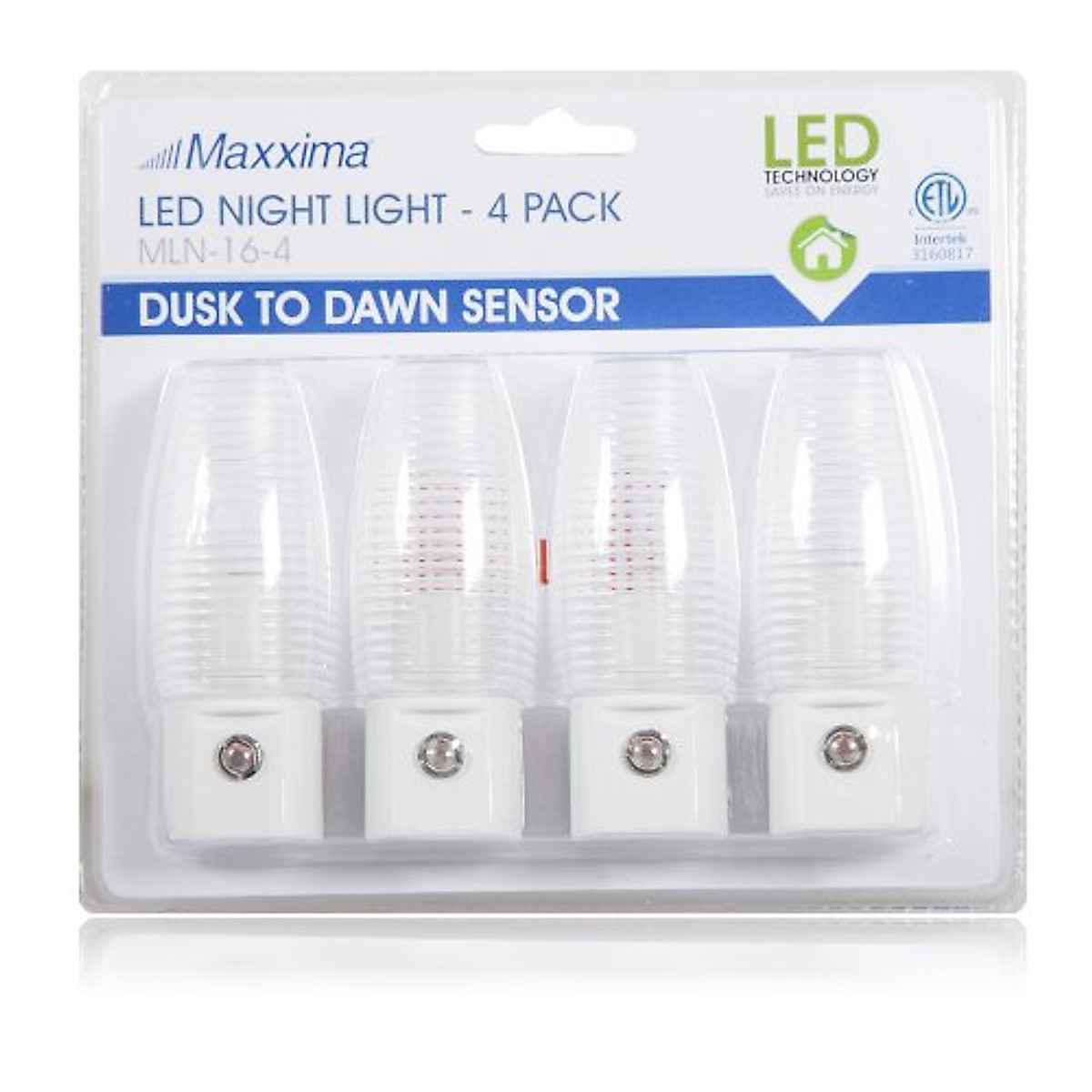 Maxxima MLN-16 LED Plug in Night Light - Features Auto Dusk to Dawn Sensor 5000K Daylight, 5 Lumens, Ideal for Bedroom, Bathroom, Hallway, and Senior Living Use - 4 Pack
