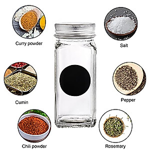 Tebery 30 Pack Glass Spice Jars Bottles 4oz Empty Square Spice Containers with Silver Metal Lids Complete Organizer Set Includes Shaker Tops, Wide Funnel and Labels