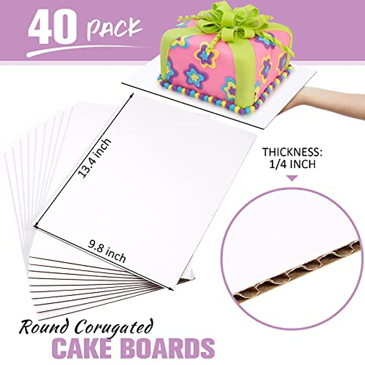 40 Pieces Rectangle Cake Board 1/4 Sheet Cake Cardboard Rectangular Greaseproof Disposable White Single Wall Corrugated Pad Base Desserts and Pastries Food Trays for Pizza,13.39 x 9.84 Inch