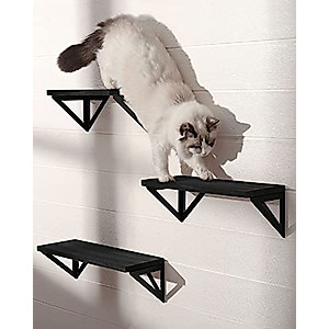 BAYKA Floating Shelves for Bedroom Decor, Rustic Wood Wall Shelves for Living Room Wall Mounted, Hanging Shelving for Bathroom, Laundry Room, Small Shelf for Plants, Books(Black,Set of 3)