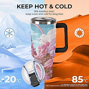 STVNKML 40 Oz Tumbler with Handle Candy Land Stainless Steel Coffee Mug Reusable Travel Mug Leak-proof Insulated Car Cup Large Capacity Tumbler for Travel, Outdoor, Home Use (Black)